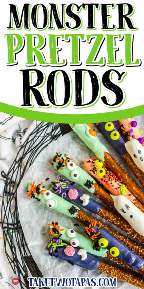 Spooky Chocolate Dipped Pretzel Rods